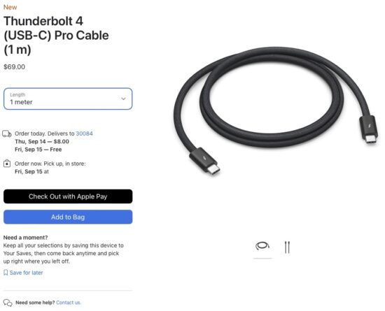 Apple Released Shorter 1m Thunderbolt 4 Pro Cable